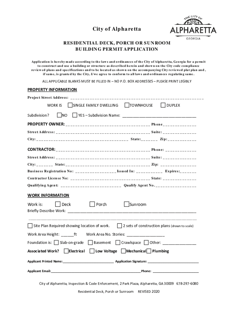 Fillable Online Residential Deck, Porch or Sunroom Application Fax ...