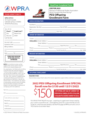 Fillable Online PESI Offspring Enrollment Form WPRA Fax Email Print ...