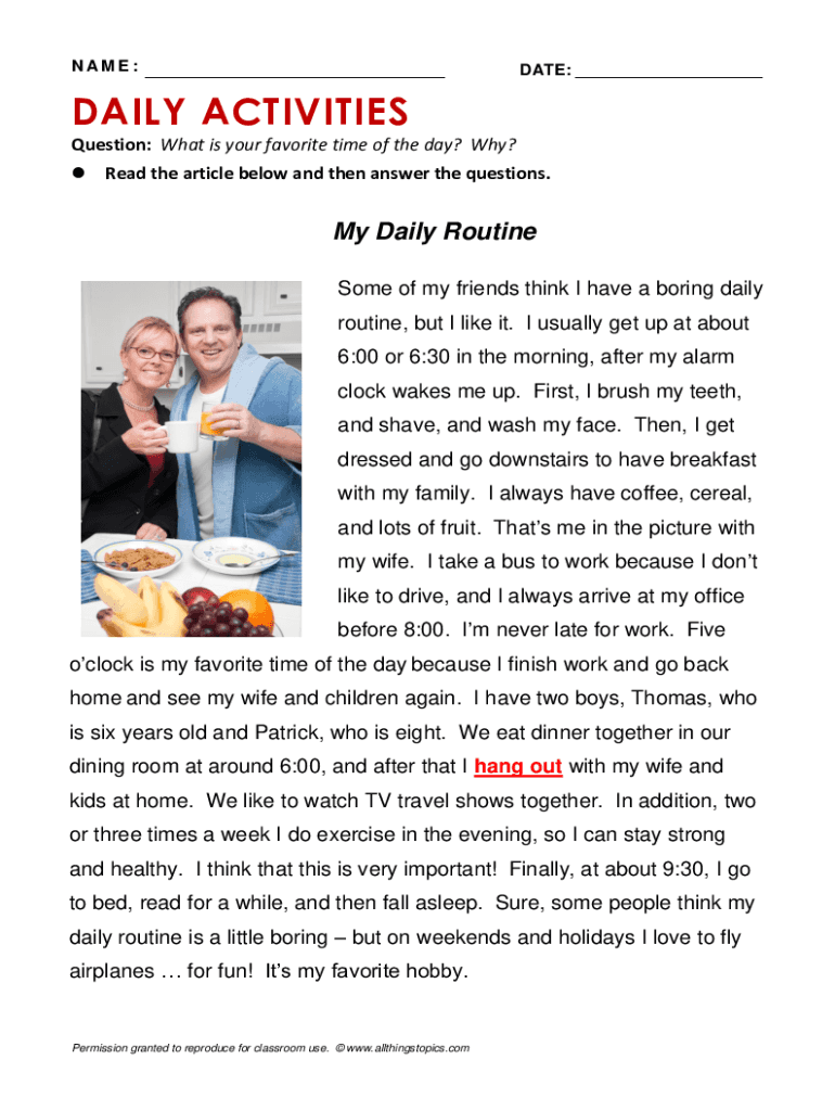 Fillable Online lesson-daily-routine.pdf - N A M E :DATE - Course Hero ...