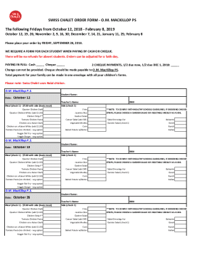 Fillable Online SWISS CHALET ORDER FORM - O.M. MACKILLOP PS ... Fax ...