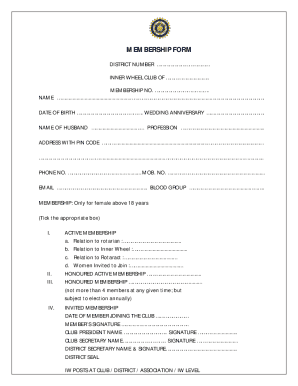 Fillable Online Membership Form: Inner Wheel Club of Fax Email Print ...