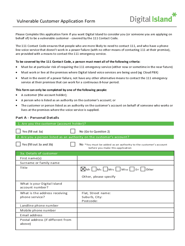 Fillable Online Application to be considered a vulnerable consumer Fax ...