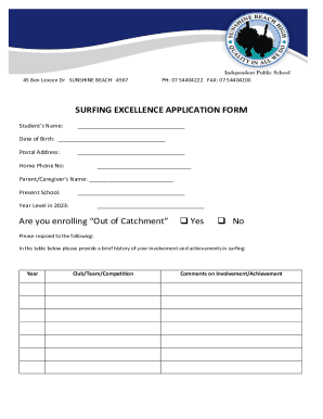 Fillable Online sunshinebeachhigh eq edu surfing excellence application ...