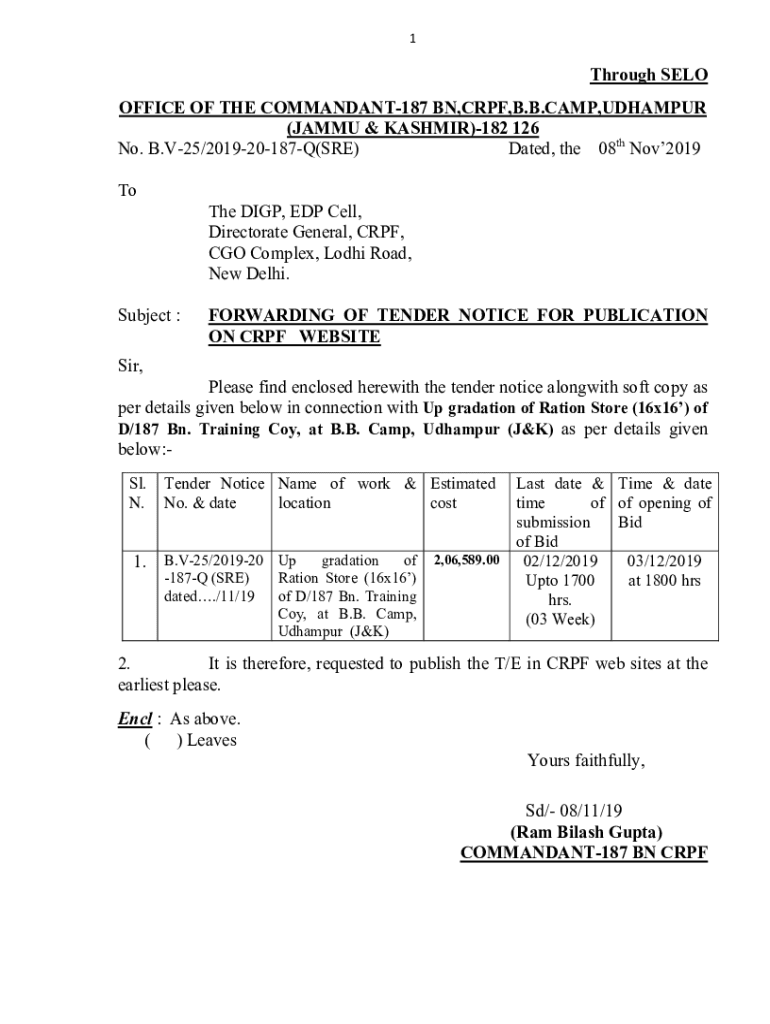 Fillable Online crpf gov Tender 25 Fax Email Print - pdfFiller