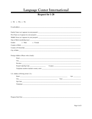 Fillable Online INTERNATIONAL STUDENT APPLICATION for SEVIS I-20 Fax ...