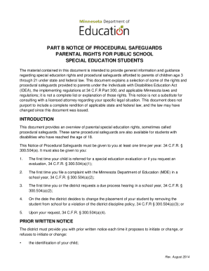 Fillable Online Part B Notice of Procedural Safeguards Parental Rights ...
