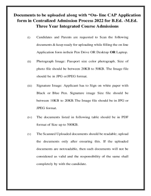 Fillable Online Documents to be uploaded along with On- line CAP ...