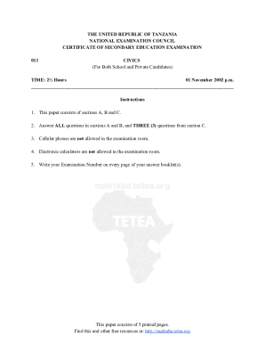 Fillable Online Certificate of Secondary Education Examination(CSEE ...