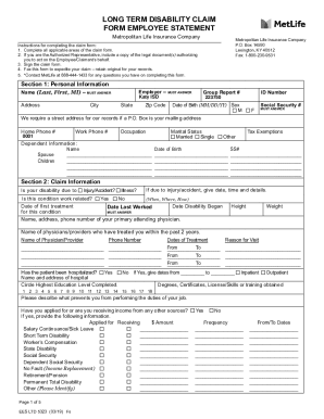 Fillable Online long term disability claim form employer statement Fax ...