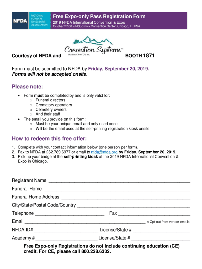Fillable Online 2019-nfda-free-expo-only-pass-registration-form ...