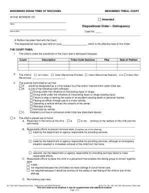 Fillable Online Children's Code Court Forms - Menominee Tribal Courts ...