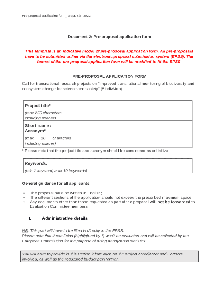 DOCUMENT 2: Pre-proposal application - CONFAP Doc Template | pdfFiller