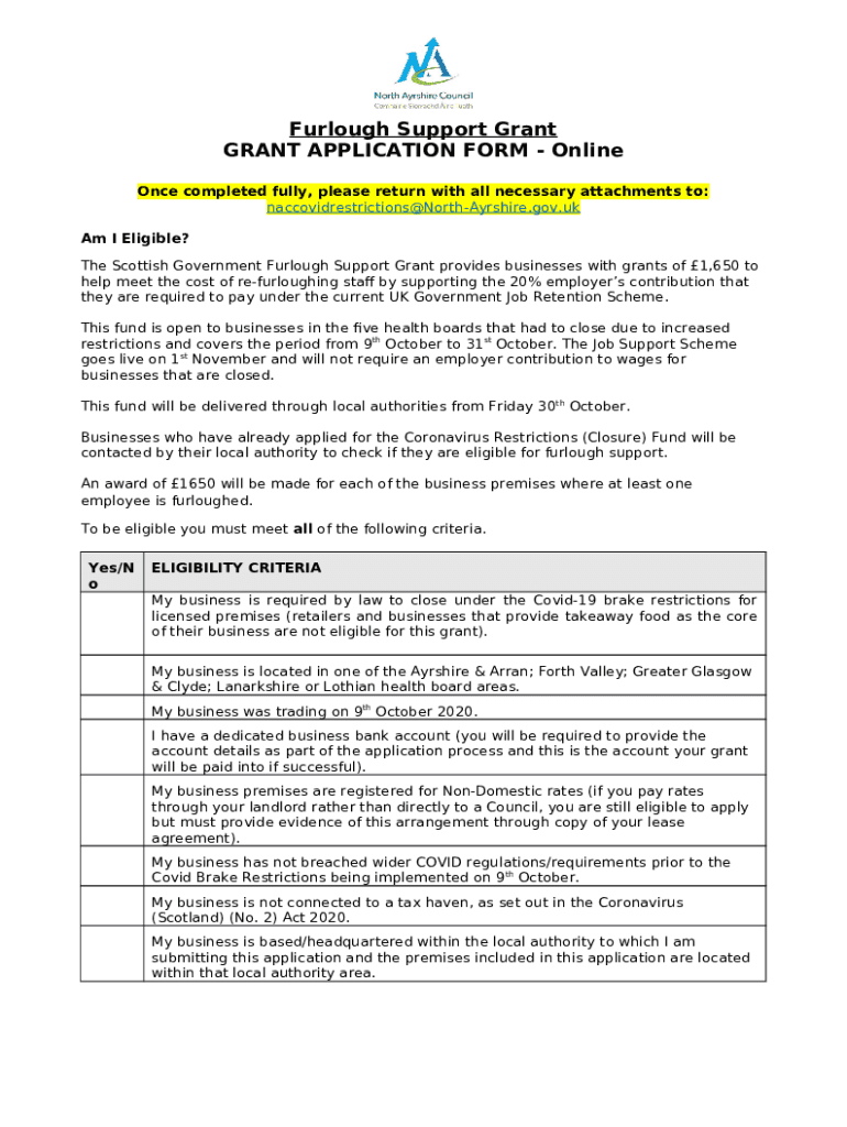 Furlough Support Grant - Online Application Doc Template | pdfFiller