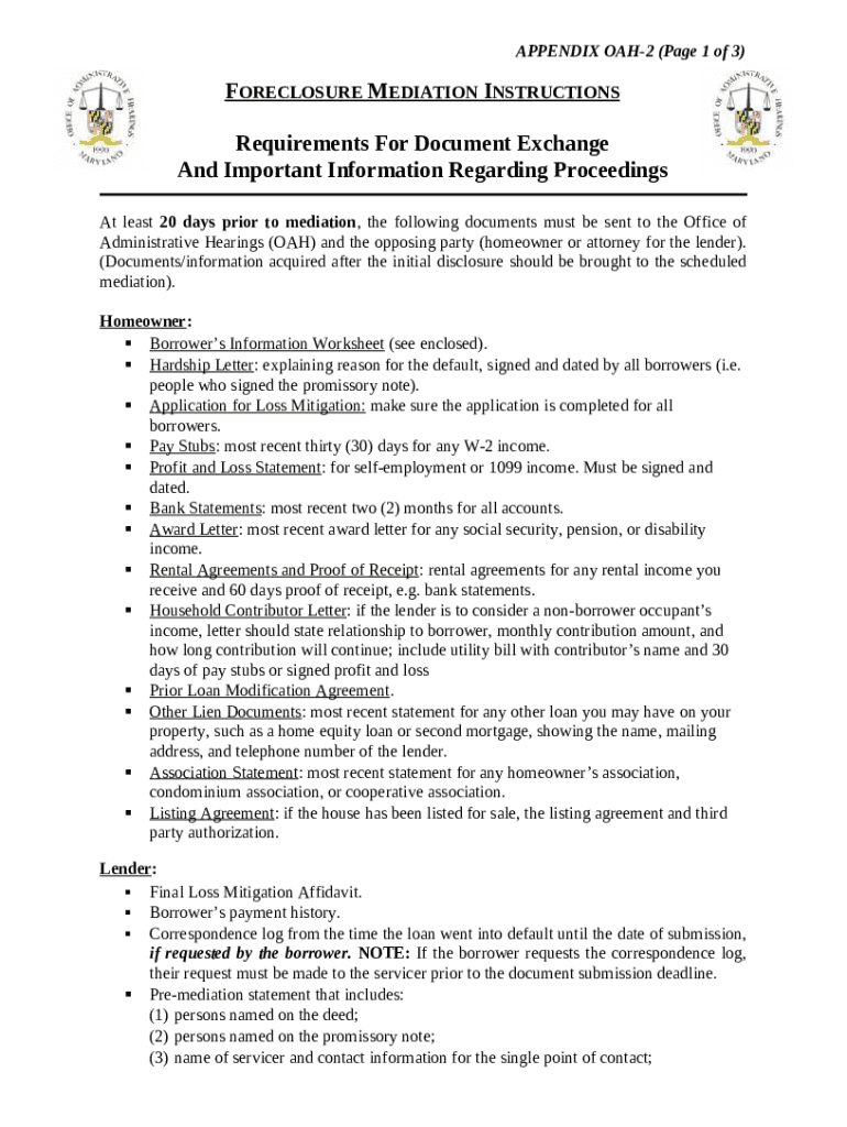 Foreclosure Mediation Instructions and Borrower Worksheet Doc Template ...