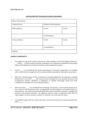 Fillable Online DOST TNA Form 01 Application for Technology Needs ...
