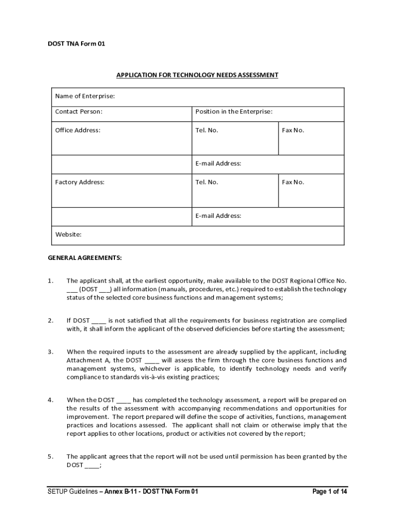 Fillable Online DOST TNA Form 01 Application for Technology Needs ...