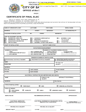 Fillable Online cityofsanfernando gov CERTIFICATE OF FINAL ELECTRICAL ...