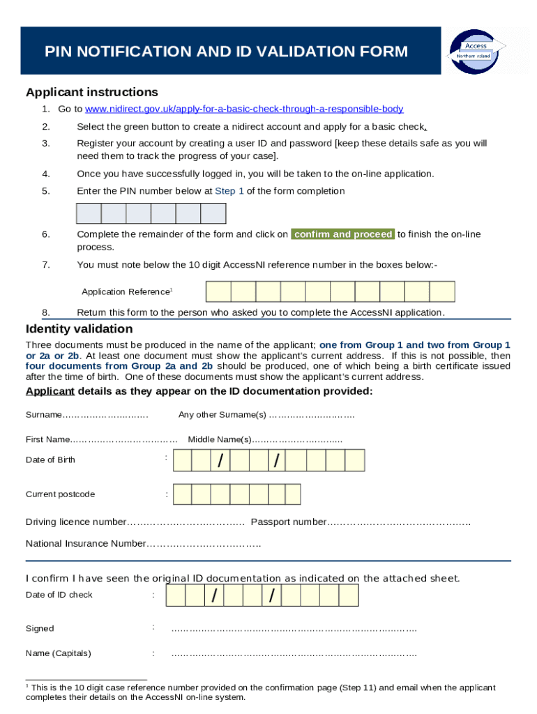 PIN notification and ID validation for signatories in a Responsible ...