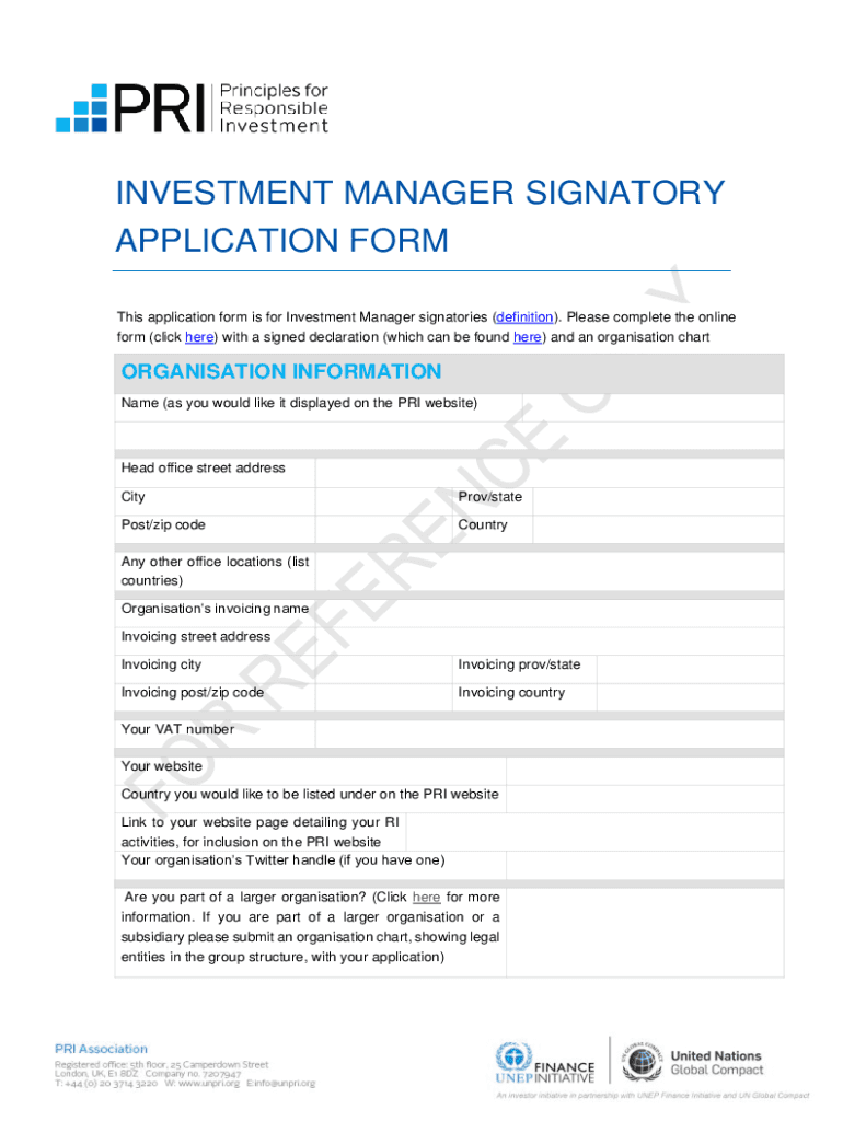 Fillable Online Application form: investment managersOther - PRI Fax ...