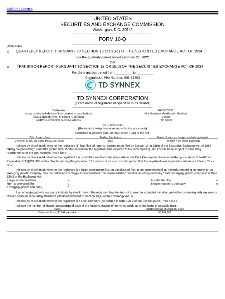 TD SYNNEX CORP (. EDGAR Online Pro Doc Template | pdfFiller