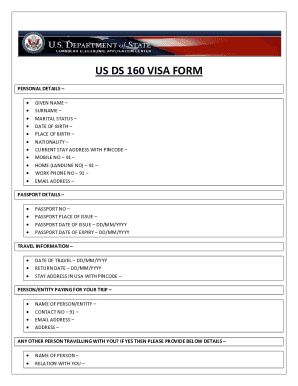 Fillable Online US DS 160 VISA FORM - Odyssey Travels Fax Email Print ...