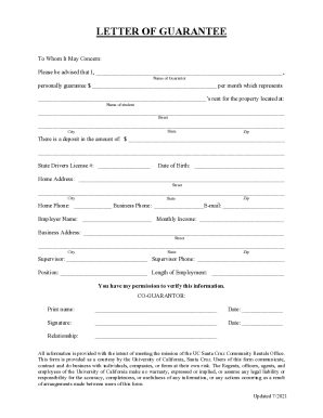 Fillable Online Guarantor Form - Springfield - Town and Campus Apts Fax ...