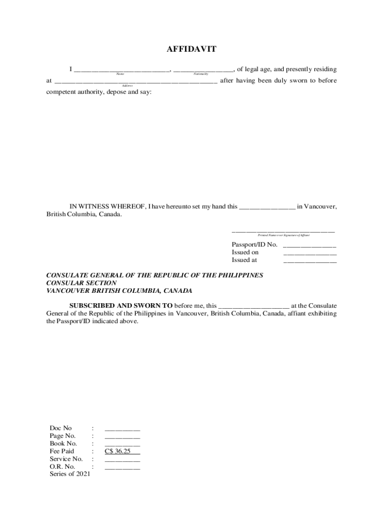 Fillable Online Affidavit FormFree Affidavit Template (Canada) Fax Email Print - pdfFiller