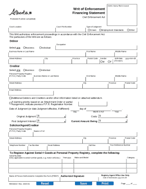Fillable Online Writ of Enforcement - Financing Statement. This form is ...