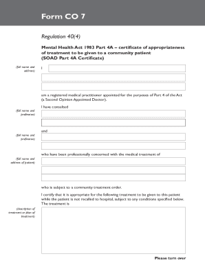 Fillable Online 41724 - Mental Health Act Form CO7. 41724 - Mental ...