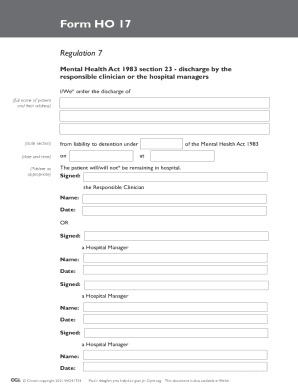 Fillable Online MENTAL HEALTH FORM HO 17 Fax Email Print - pdfFiller