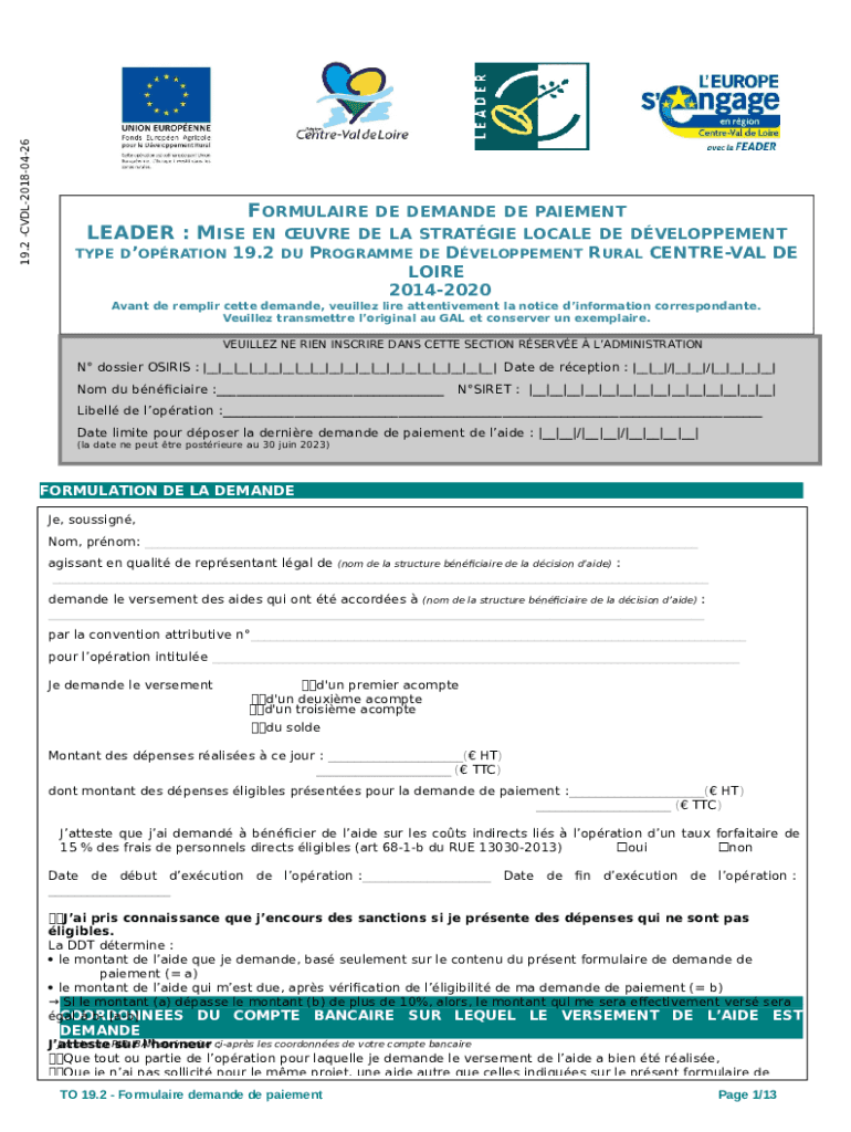 19.2.1 aide a la mise en uvre des operations dans le cadre ... Doc Template | pdfFiller