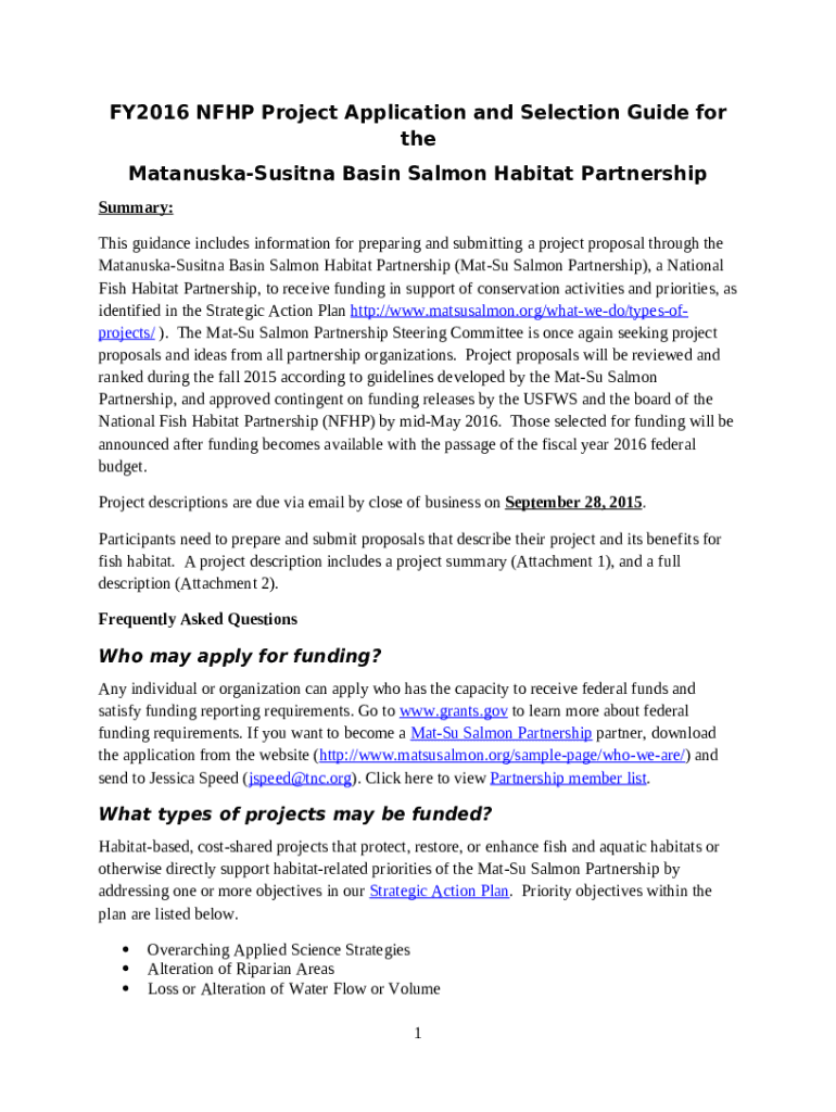 FY2016 NFHP Project Application and Selection Guide for the Doc Template | pdfFiller