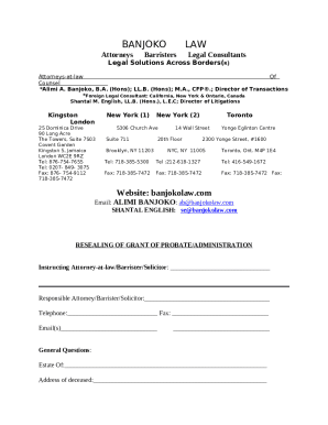 Resealing Grant of Probate - Banjoko Law Doc Template | pdfFiller