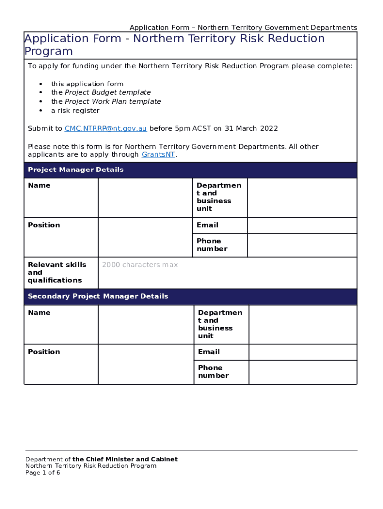Application Northern T Government Doc Template | pdfFiller