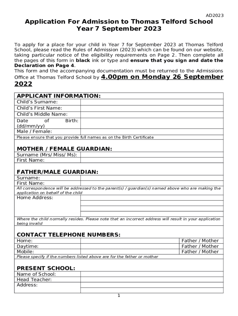 Thomas Telford School 11 Plus (11+) Exam for Year 7 Entry Doc Template ...