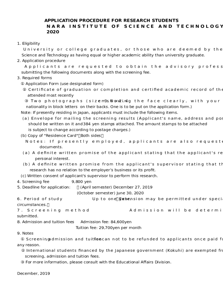 APPLICATION PROCEDURE FOR RESEARCH STUDENTS ... Doc Template | pdfFiller