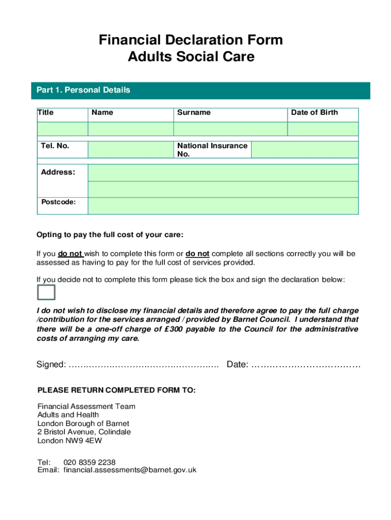 Fillable Online Adult social care financial declaration form - Telford & Wrekin ... Fax Email ...