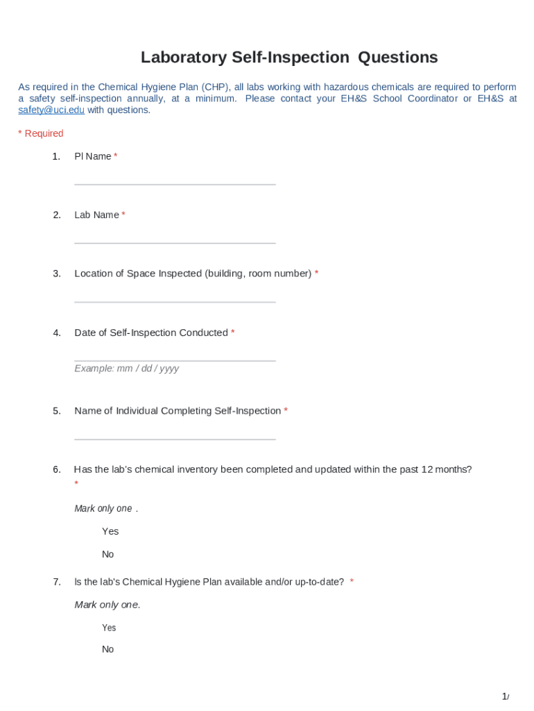 Laboratory Self-Inspection Questions - Google s - ehs uci Doc Template ...
