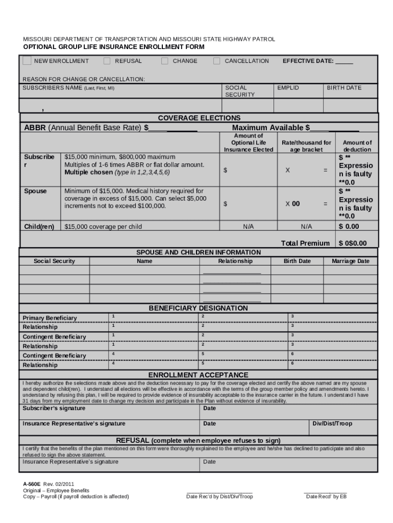 state paid life insurance enrollment Doc Template | pdfFiller