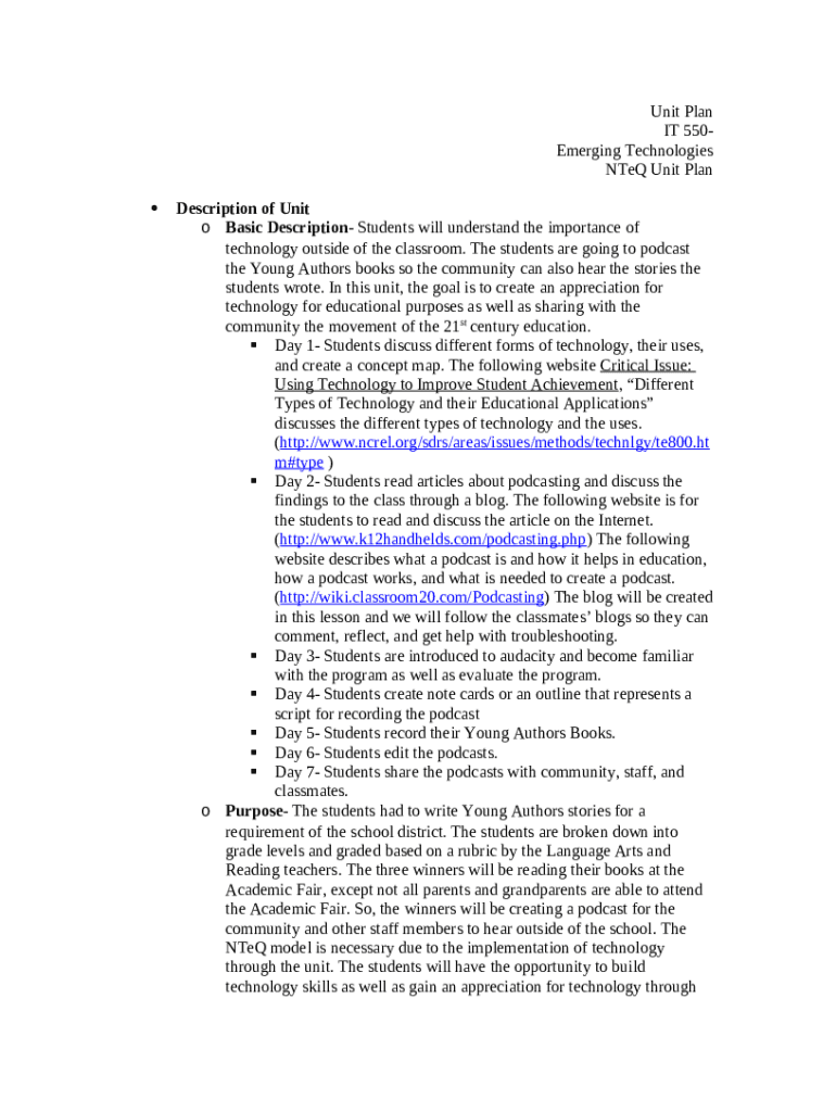 Exemplary Unit and Lesson Plans for K-12 Educators - Intel Doc Template ...