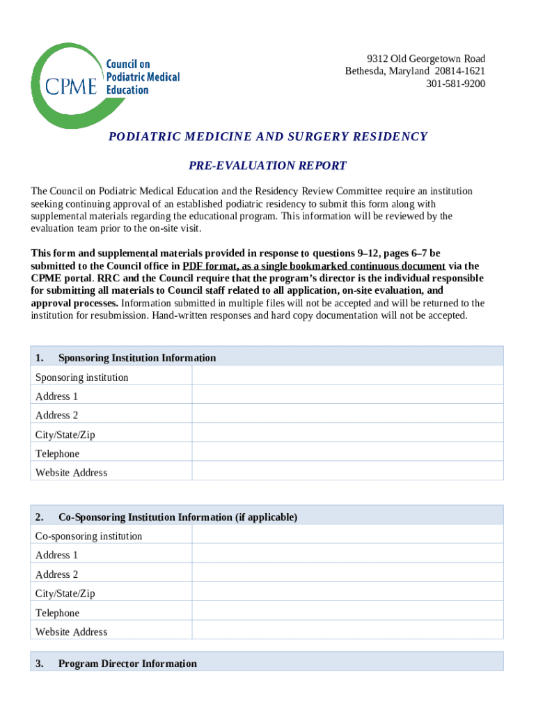 podiatric medicine and surgery residency pre-evaluation report Doc ...