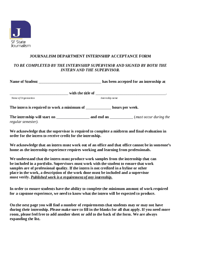 Journalism Department students seeking academic credit for ...