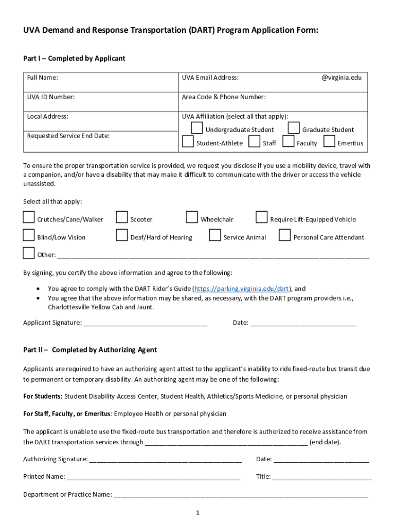 Fillable Online DART Application - Parking and Transportation Fax Email ...