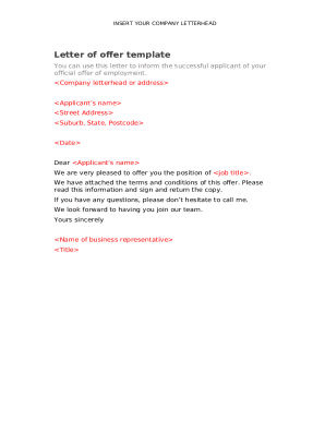 Letter of offer template Doc Template | pdfFiller