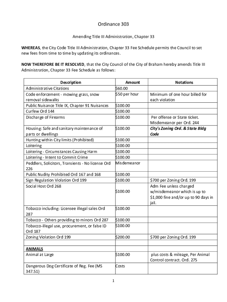 Fillable Online Ordinance 303 Fax Email Print - pdfFiller