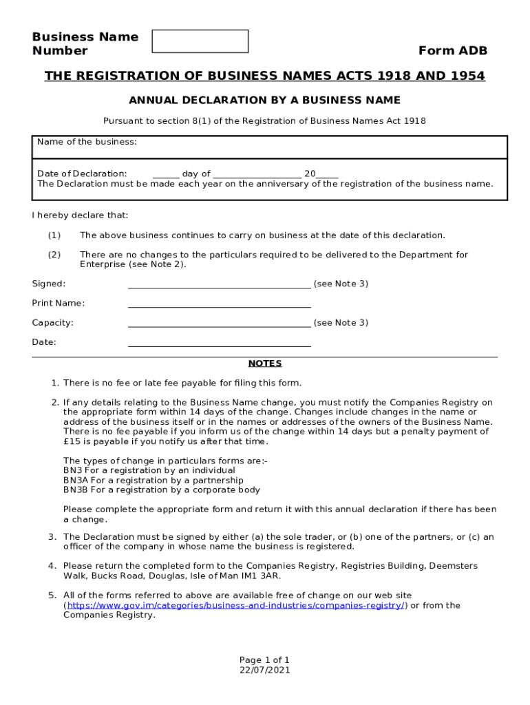 Business Name Number ADB THE REGISTRATION OF ... Doc Template | pdfFiller