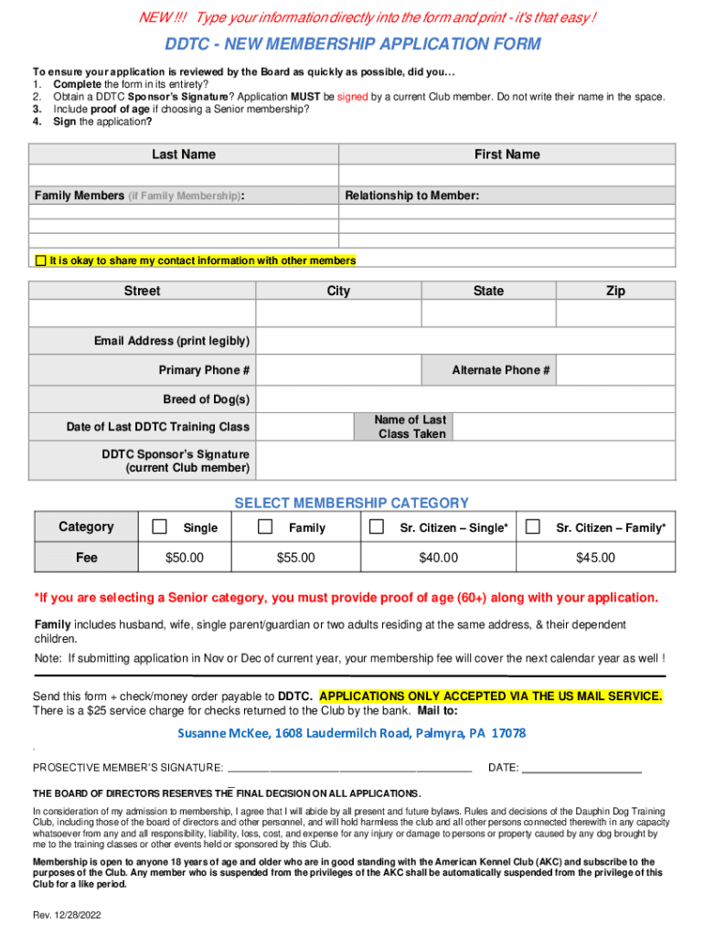 Fillable Online DDTC - NEW MEMBERSHIP APPLICATION FORM Fax Email Print - pdfFiller