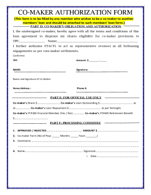 Fillable Online CO-MAKER AUTHORIZATION FORM Fax Email Print - pdfFiller