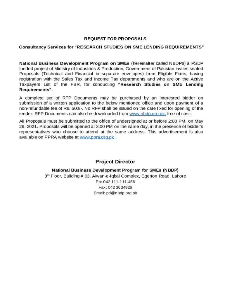 Research Studies on SME Lending Requirements-RFP.pdf Doc Template ...