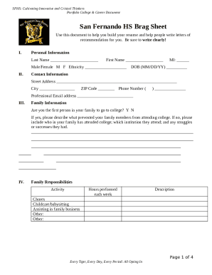 ORHS Letter of Recommendation Profile (a.k.a Brag Sheet) Doc Template ...